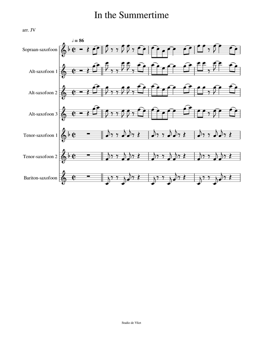 In the Summertime Sheet Music for Saxophone alto, Saxophone tenor ...