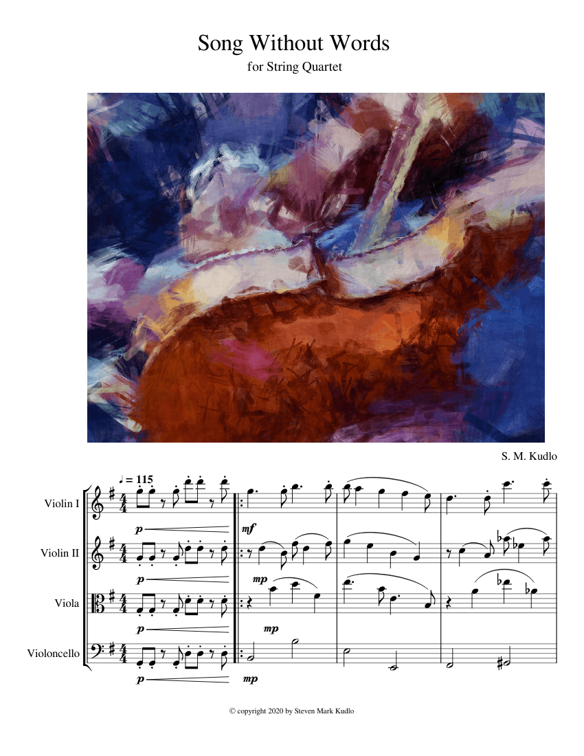 Song Without Words for String Quartet Sheet music for Violin, Viola ...
