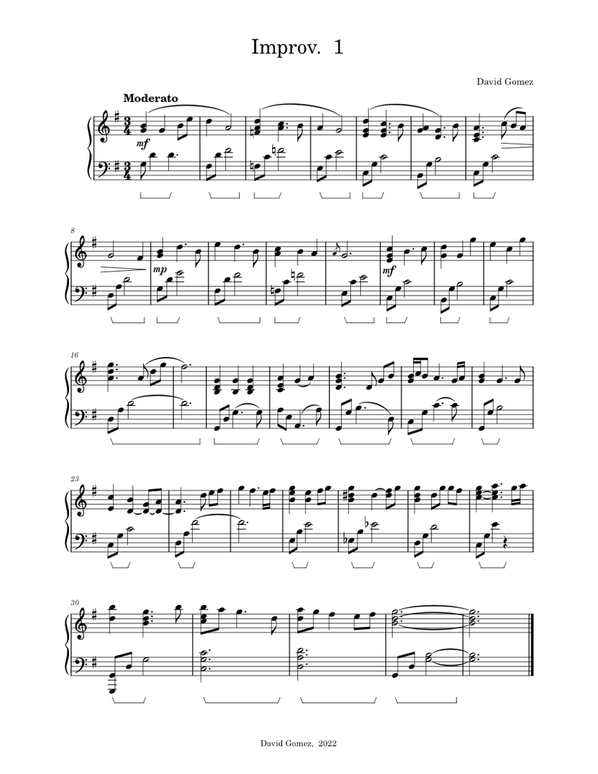 Improvisation 1 Sheet music for Piano (Solo) Easy | Musescore.com