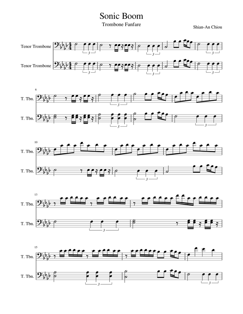 Sonic Boom Sheet music for Trombone tenor (Brass Duet) | Musescore.com
