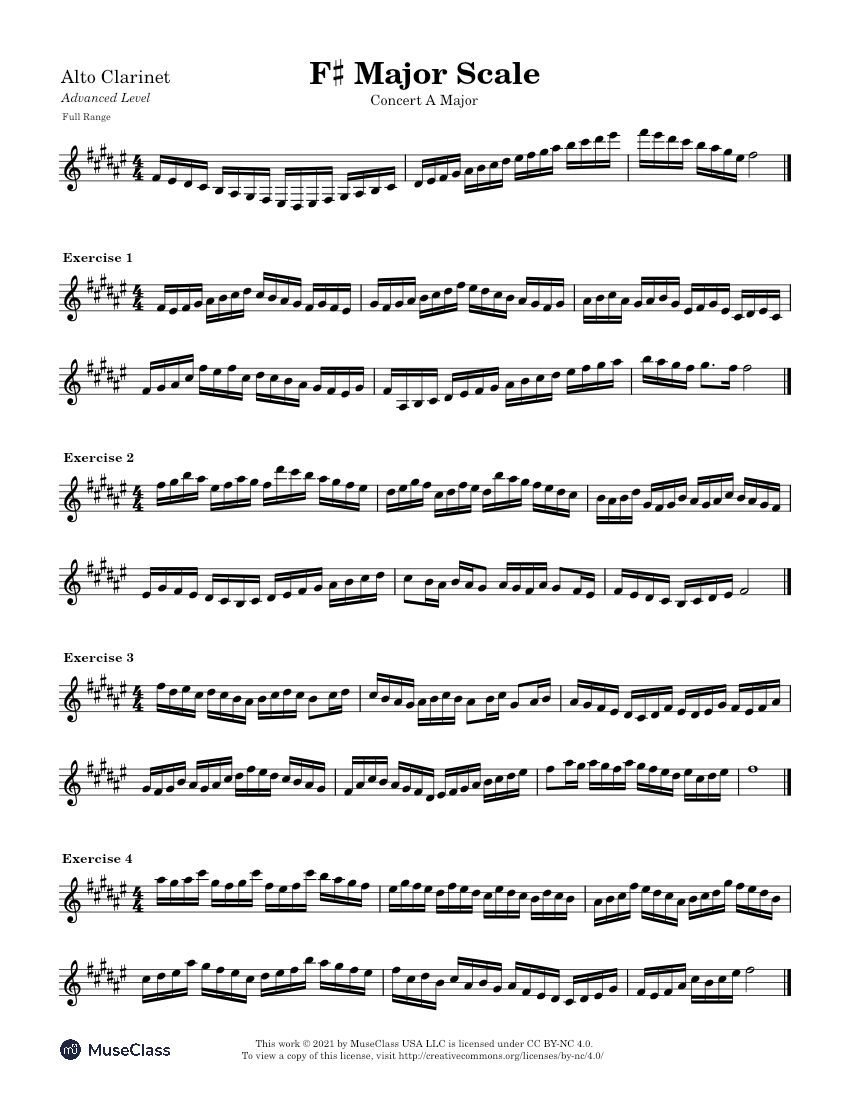 Concert A Major Scale Exercises-Advanced for Alto Clarinet Sheet music ...