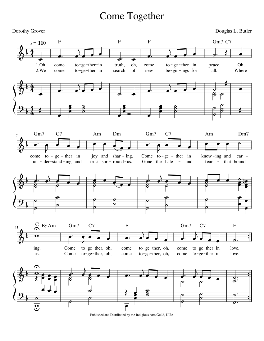 Come Together Sheet Music with Chords for Piano, Vocals (Piano-Voice ...