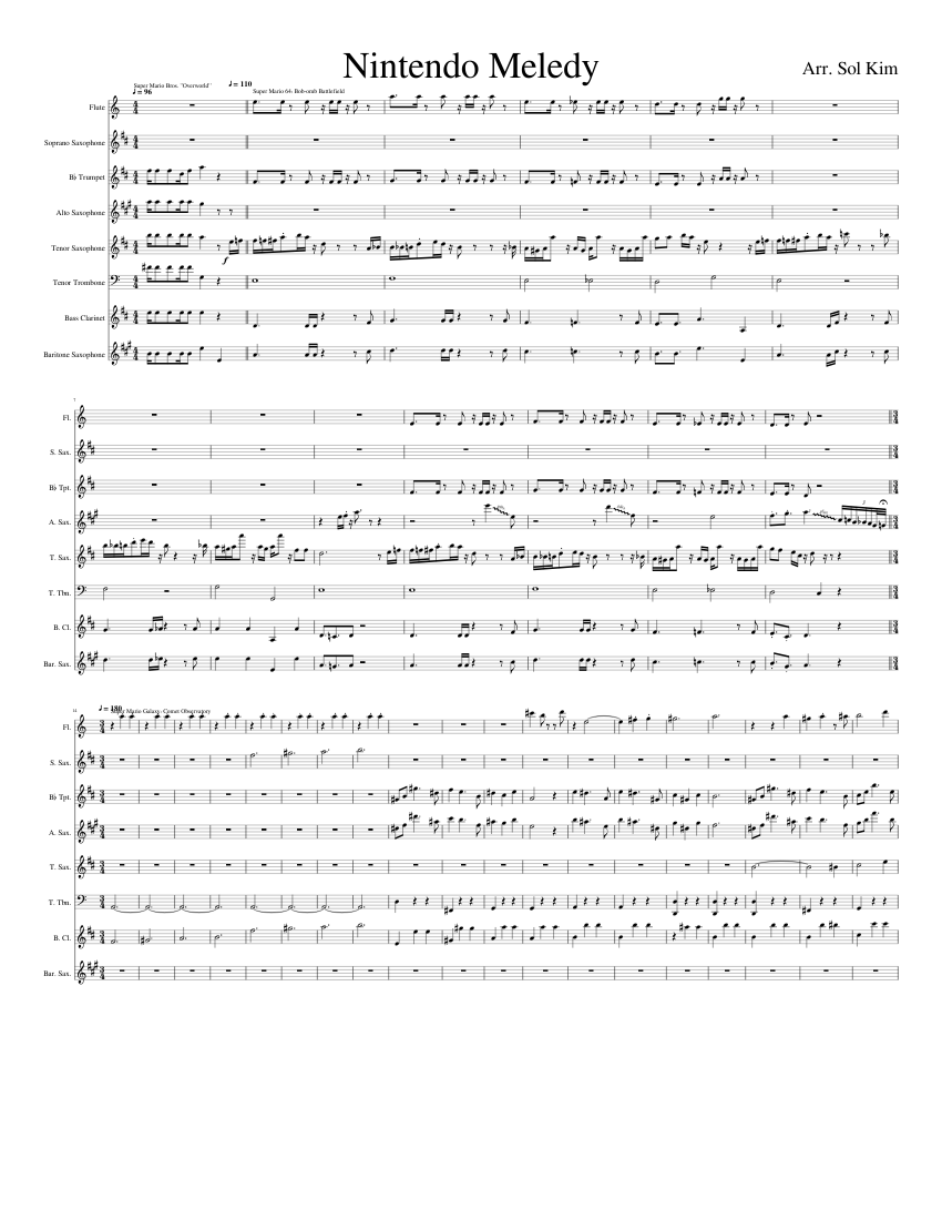 Nintendo Medley Sheet music for Trombone tenor, Flute, Clarinet bass ...