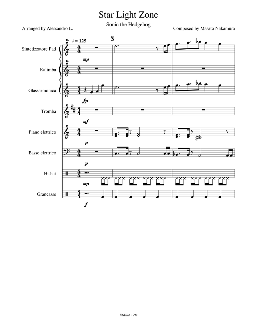 Star Light Zone Sheet music for Piano, Bass guitar, Bass drum ...