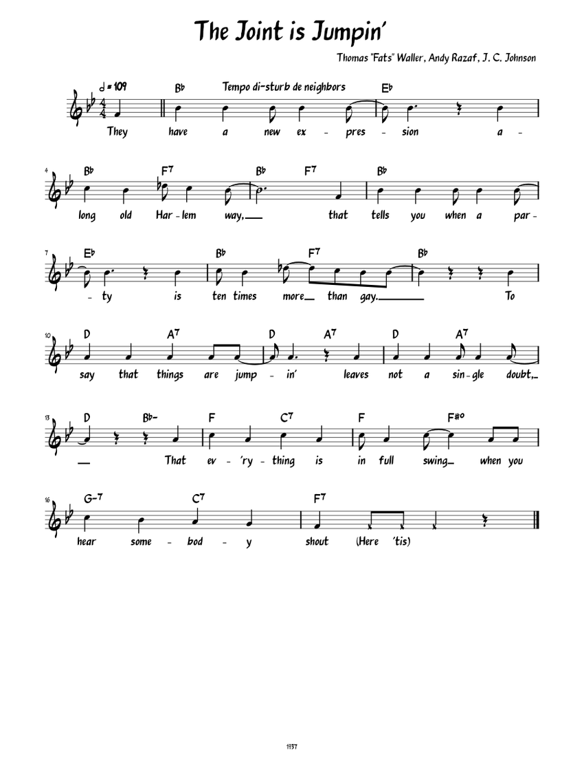 The Joint is Jumpin' (Lead sheet with lyrics and verse ) Sheet music ...