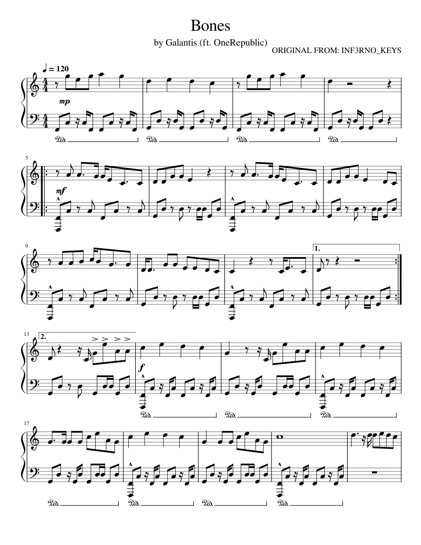 Bones – Galantis ft. OneRepublic (compressed) Sheet music for Piano ...
