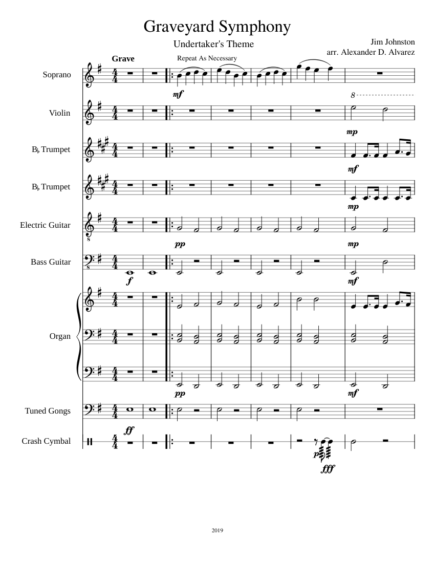 Undertaker wrestling theme Sheet music for Soprano, Organ, Cornet ...