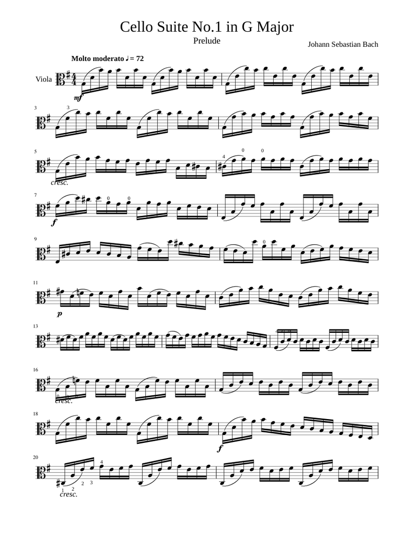 Cello Suite No.1 in G Major Sheet music for Viola (Solo) | Musescore.com
