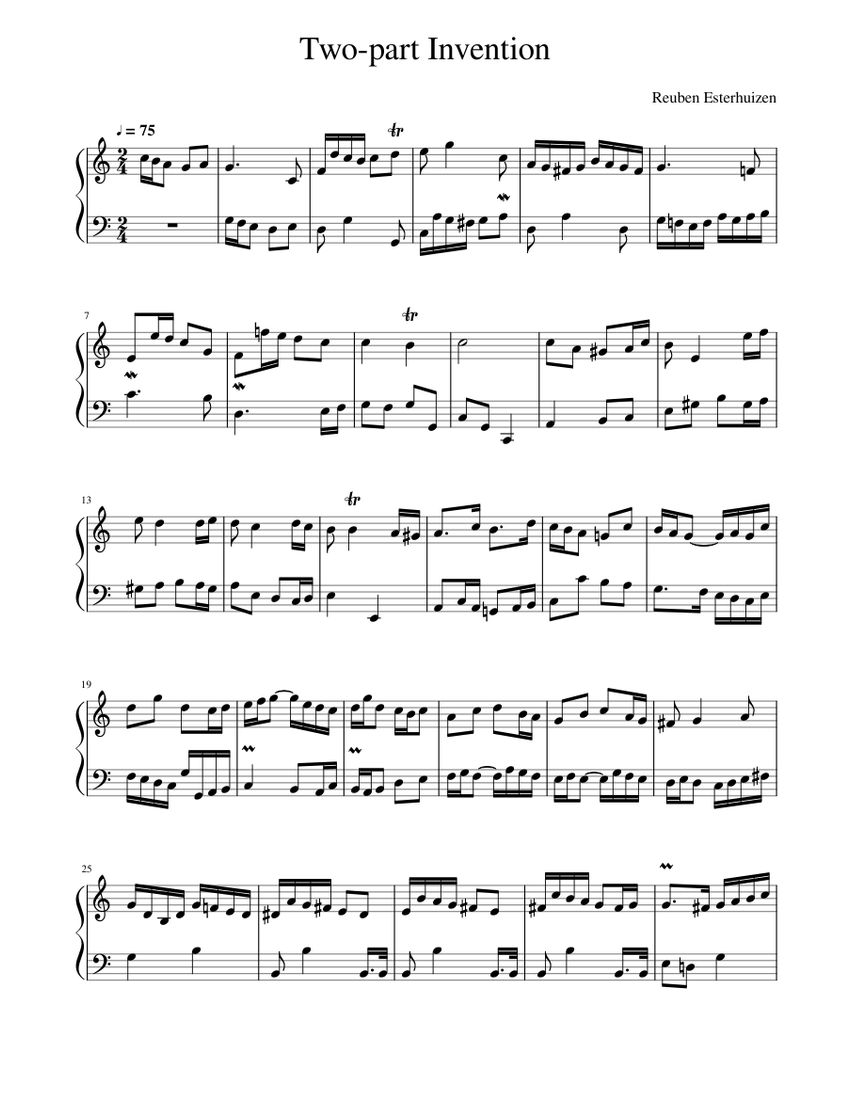 Two-Part Invention (reworked) Sheet Music for Piano (Solo) easy ...
