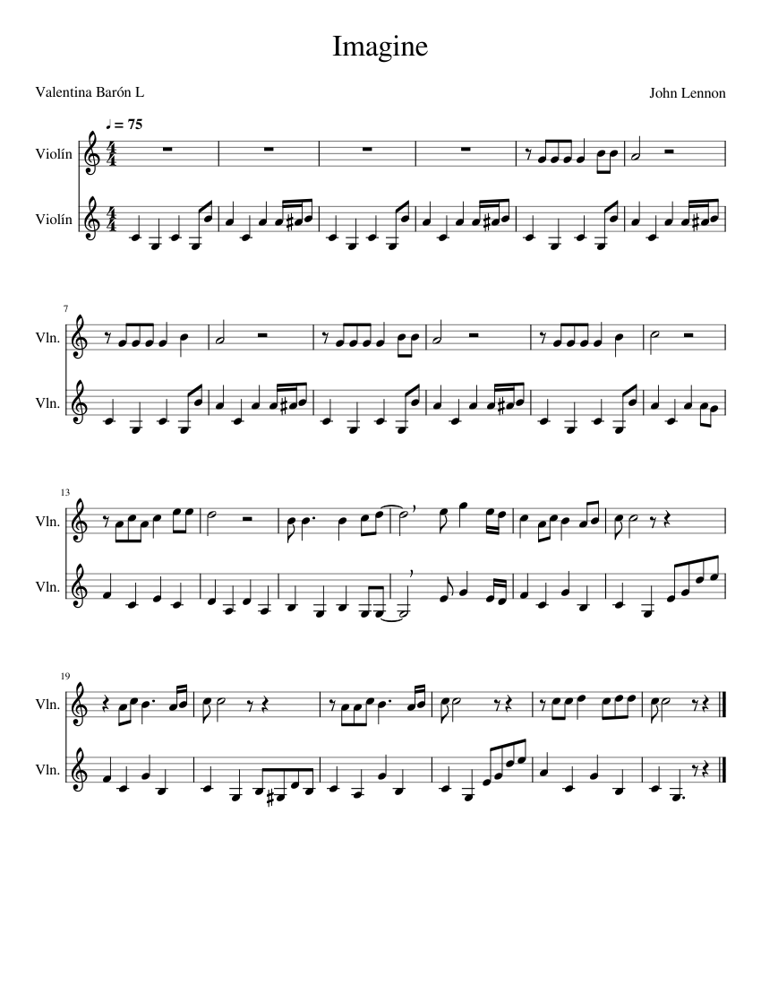 IMAGINE Sheet Music for Violin (String Duet) | MuseScore.com