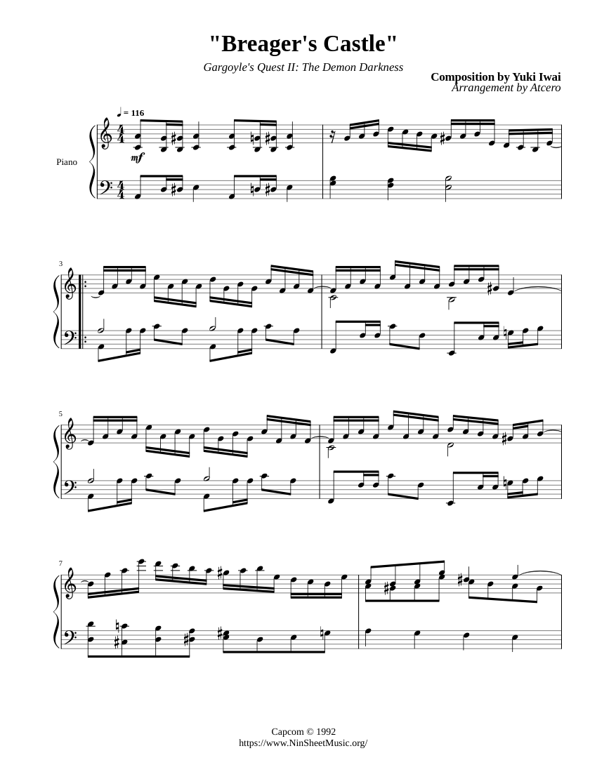 Breager's Castle – Gargoyle's Quest II: The Demon Darkness Sheet music ...