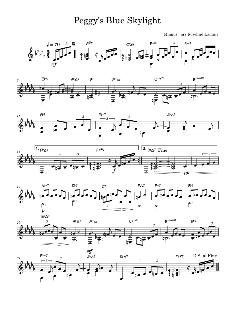 Peggy's Blue Skylight – Charles Mingus Sheet music for Bass guitar ...