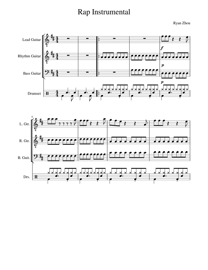 Rap Instrumental Sheet music for Guitar, Bass guitar, Drum group (Mixed ...