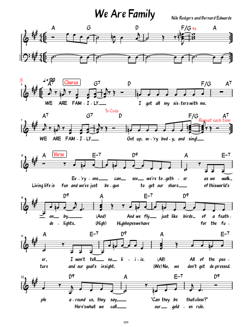 We Are Family (Lead sheet with lyrics ) Sheet music for Piano (Solo ...
