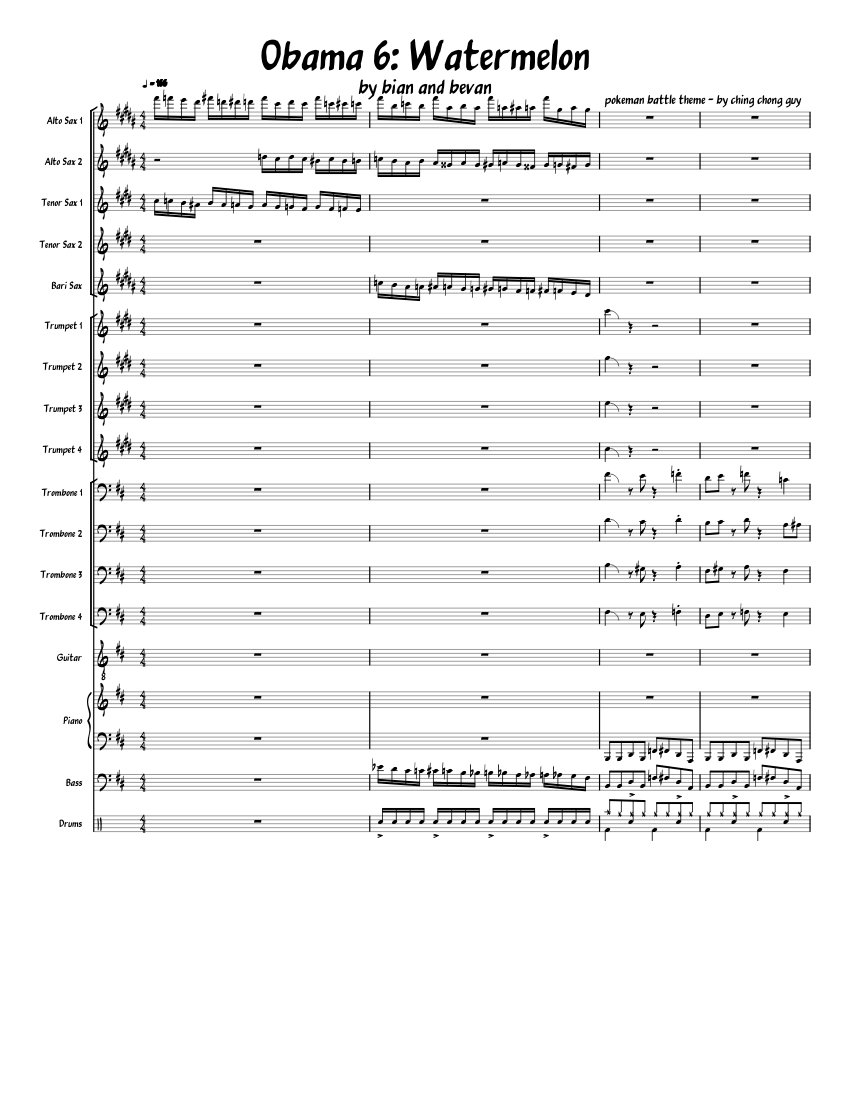 Obama 6 Watermelon Sheet music for Piano, Trombone, Saxophone alto ...