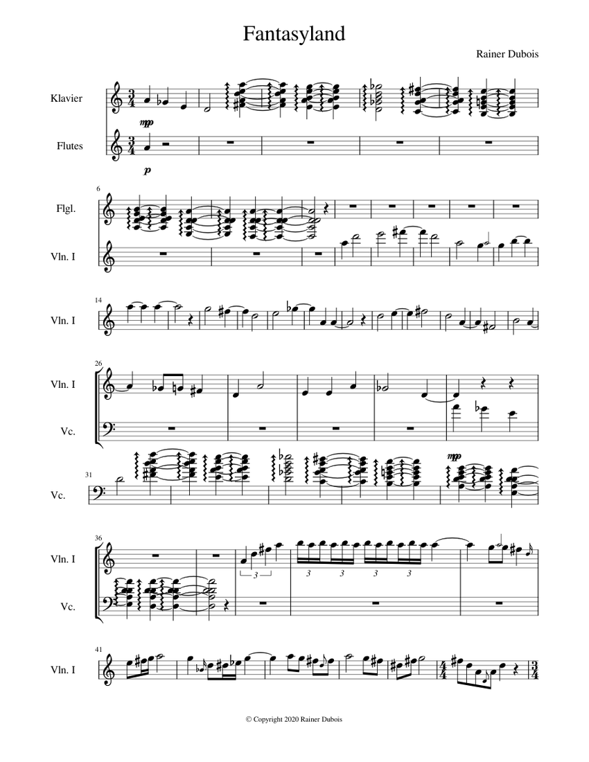 Fantasyland Sheet Music for Piano, Flute, Oboe, Clarinet in b-flat ...