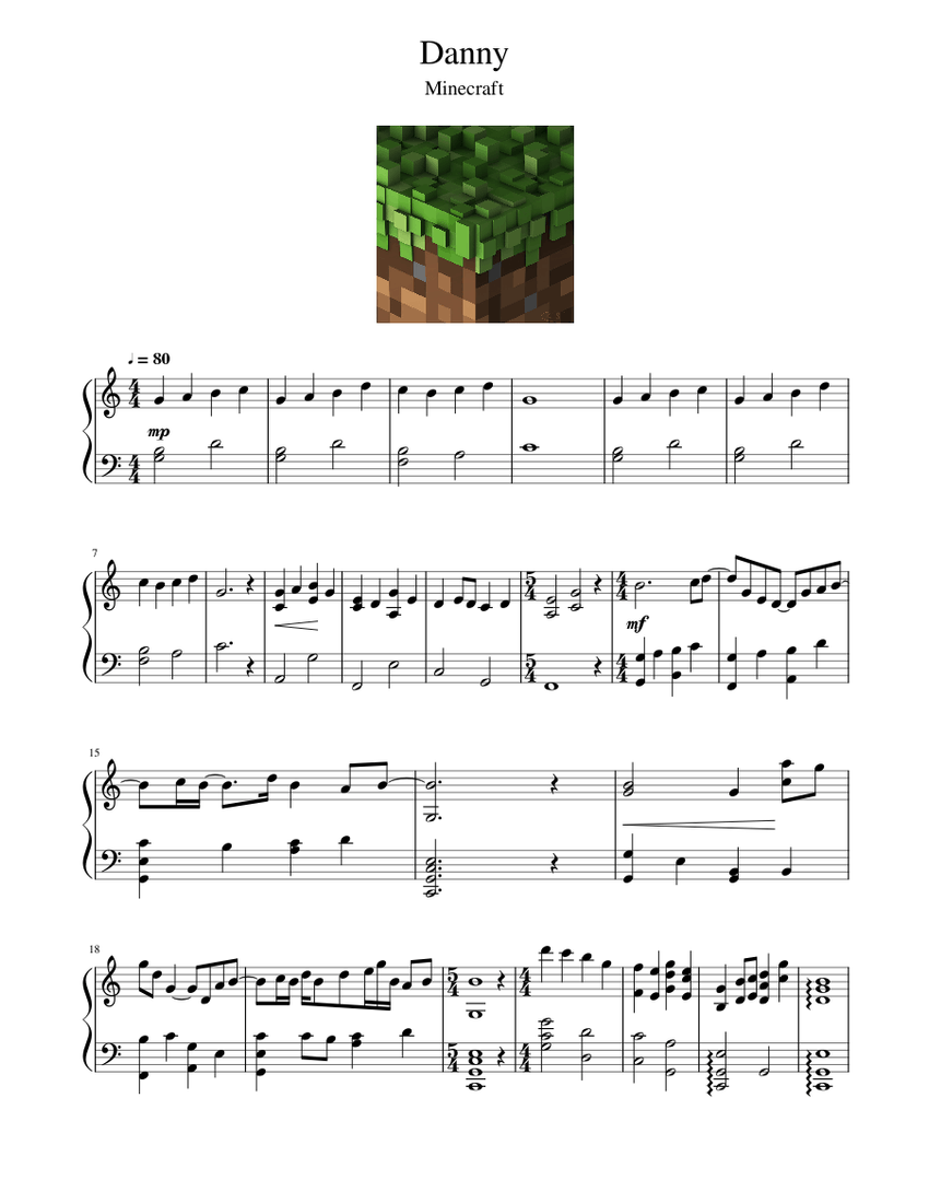 Danny - Minecraft Sheet music for Piano (Solo) | Musescore.com