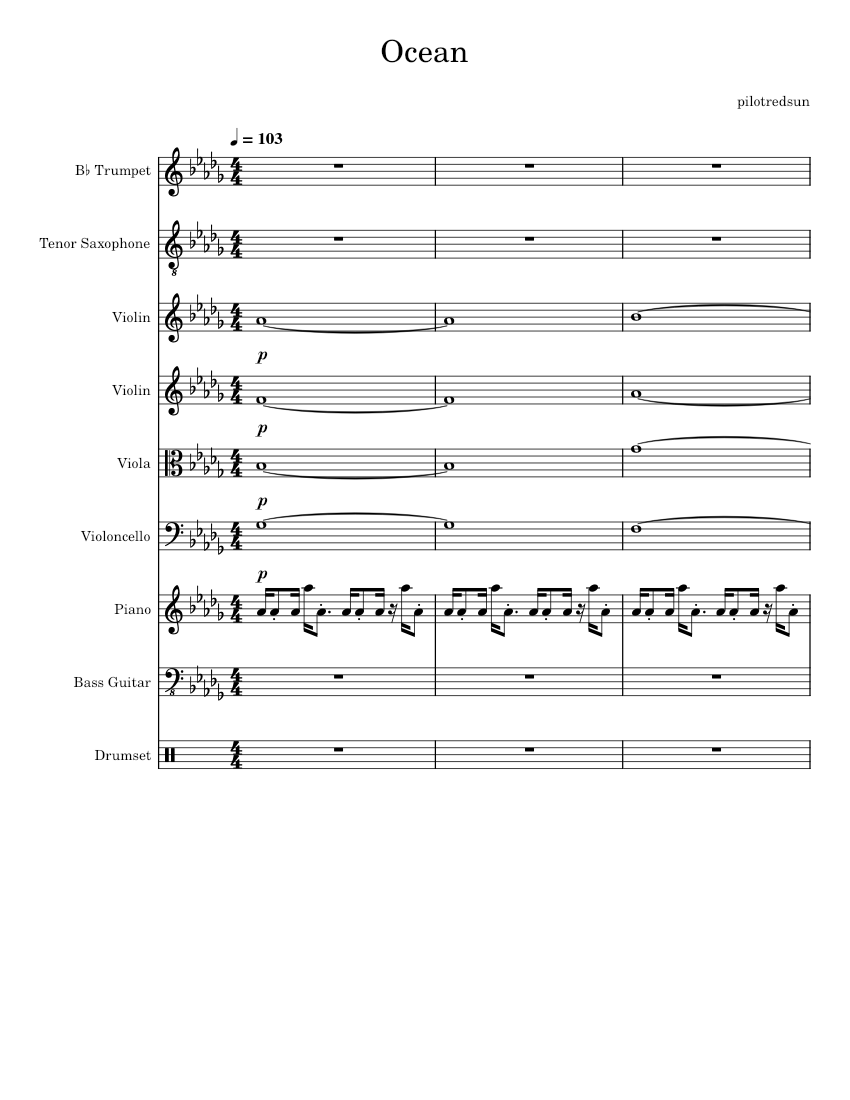 Ocean - Michael Epler Sheet Music for Piano, Saxophone tenor, Trumpet ...