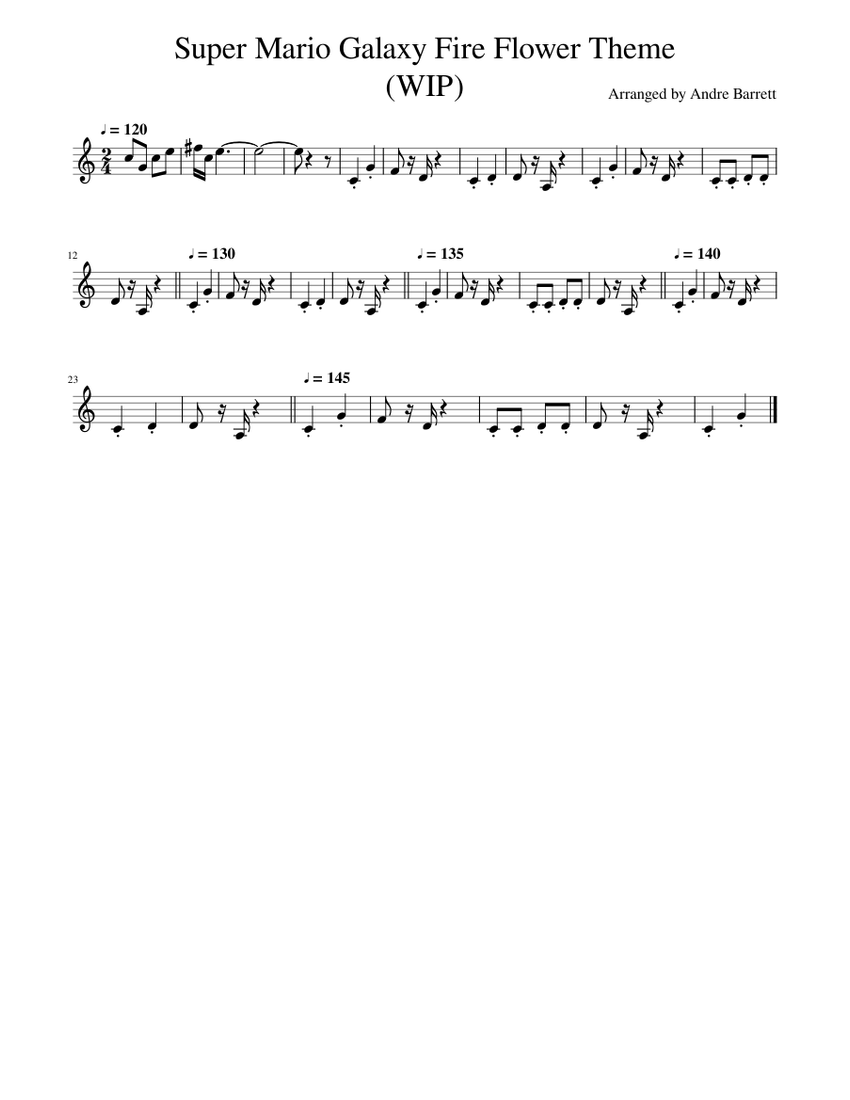 Super Mario Galaxy Fire Flower Theme (WIP) Sheet Music for Trumpet in b ...