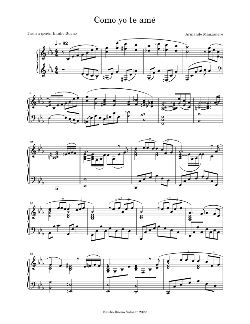 Como yo te amé Sheet Music for Piano (Solo) | MuseScore.com