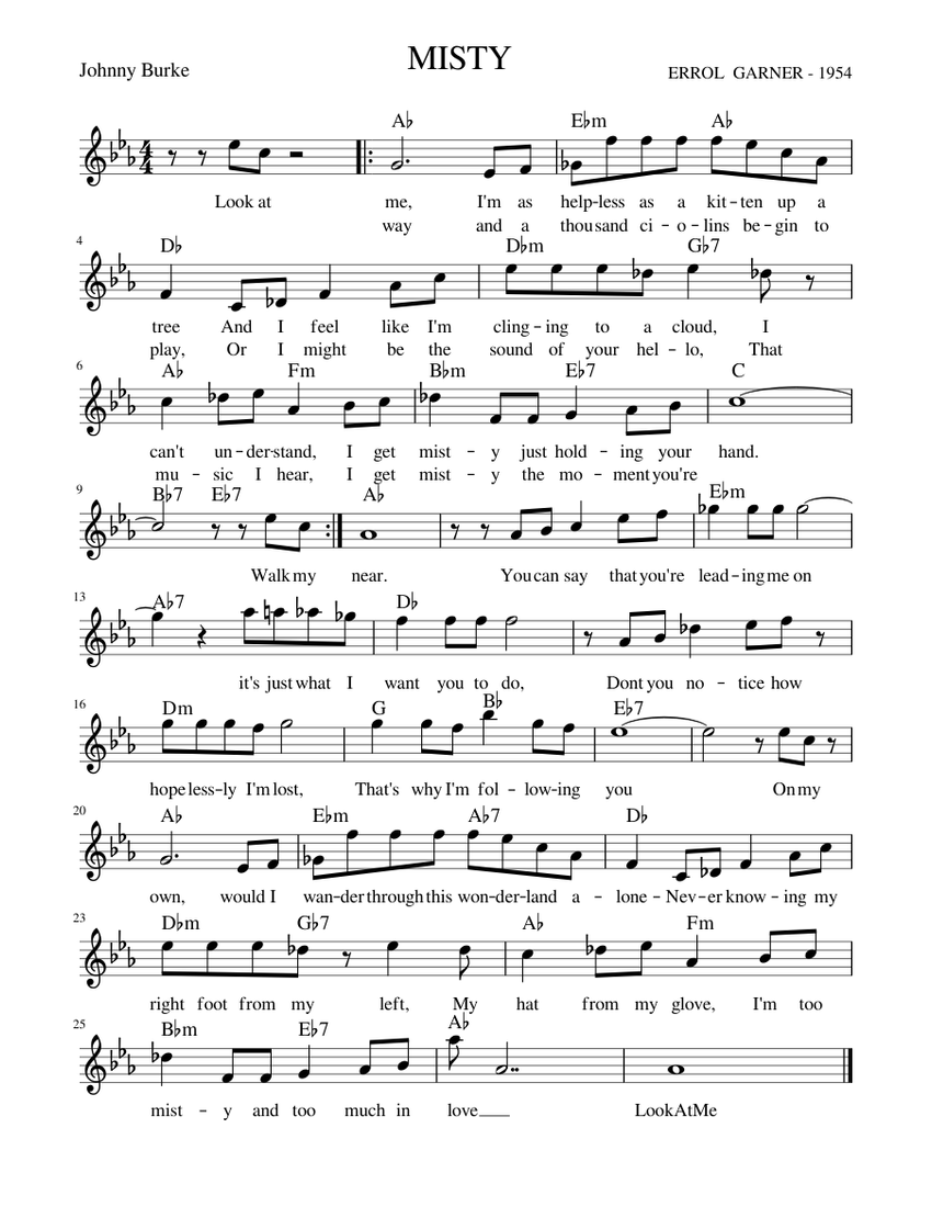 MISTY Sheet Music for Piano (Solo) Easy | MuseScore.com