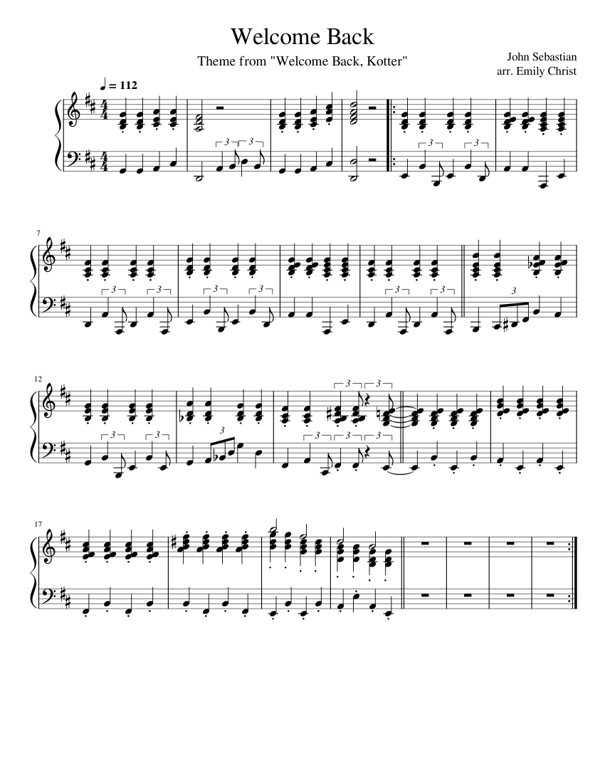 Welcome Back Sheet Music for Piano (Solo) easy | MuseScore.com