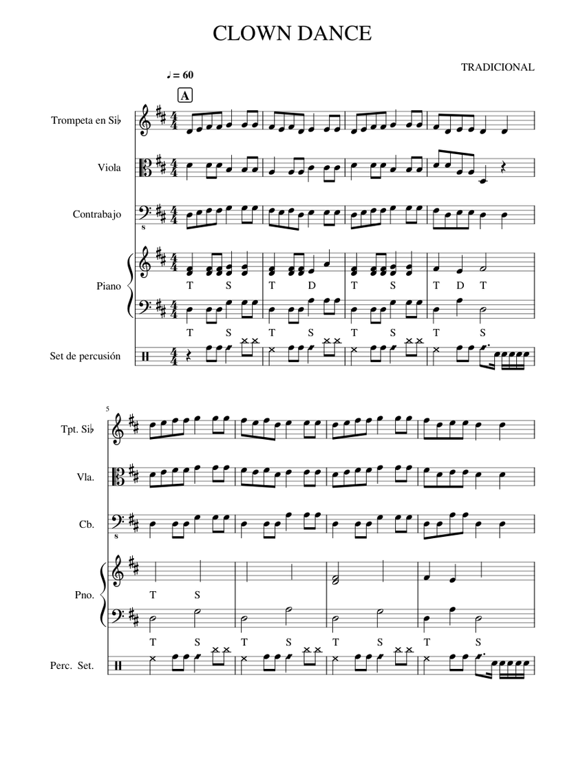 clown dance Sheet Music for Piano, Trumpet in b-flat, Contrabass, Viola ...
