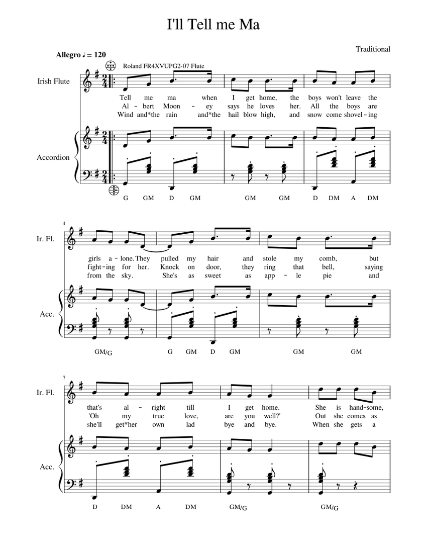 I ll Tell me Ma Sheet Music with Chords for Accordion, Flute other ...
