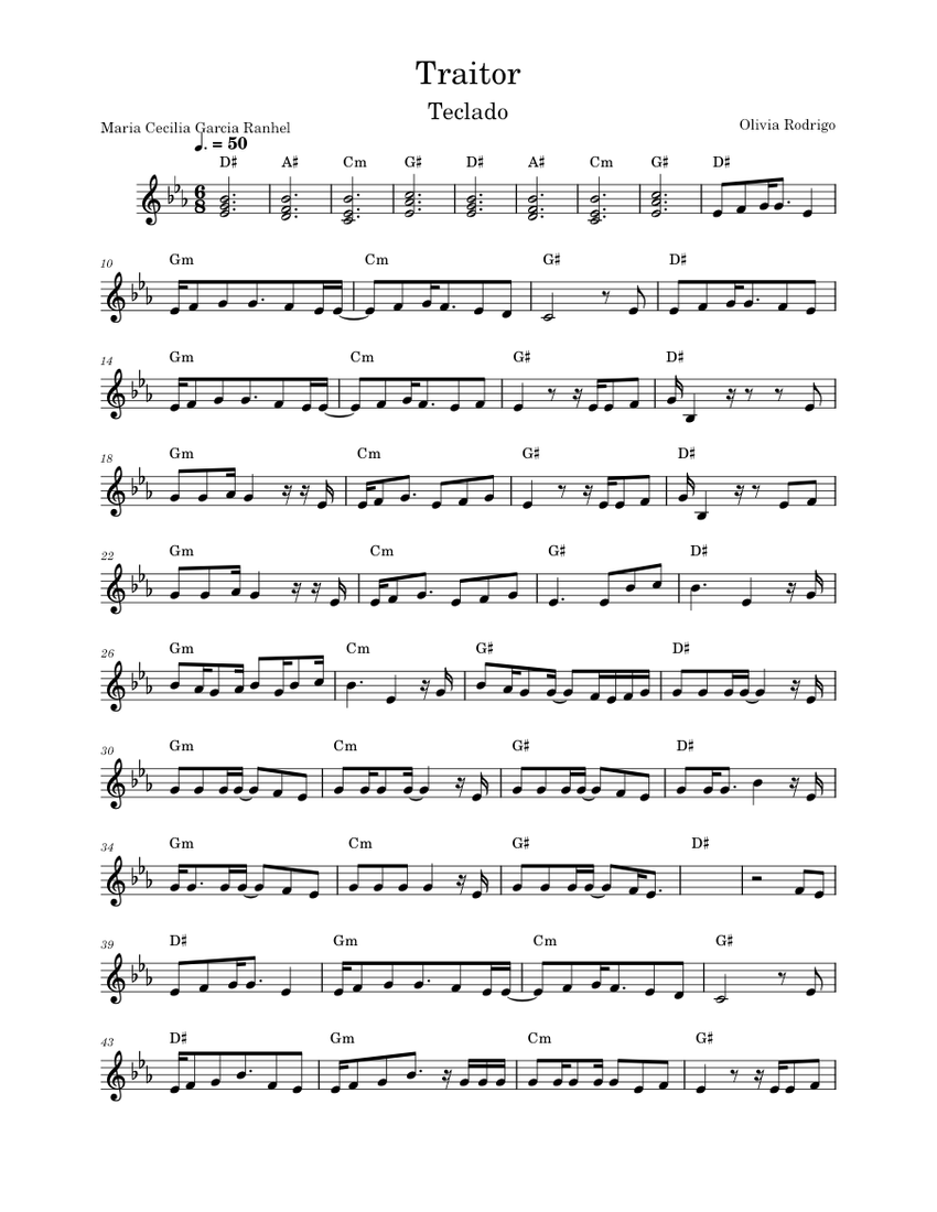 Traitor – Olivia Rodrigo Sheet Music with Chords for Piano (Solo) Easy ...