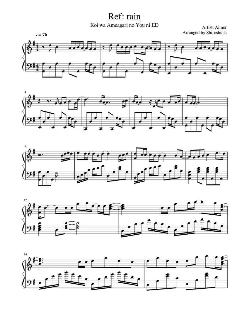 Ref: rain Sheet Music for Piano (Solo) | MuseScore.com