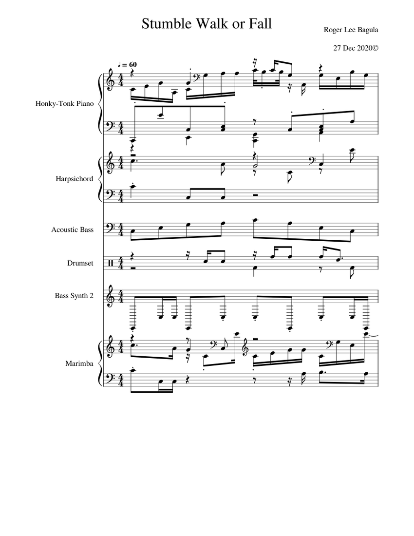 Stumble, Walk Or Fall self-similar Sheet music for Piano, Bass guitar ...