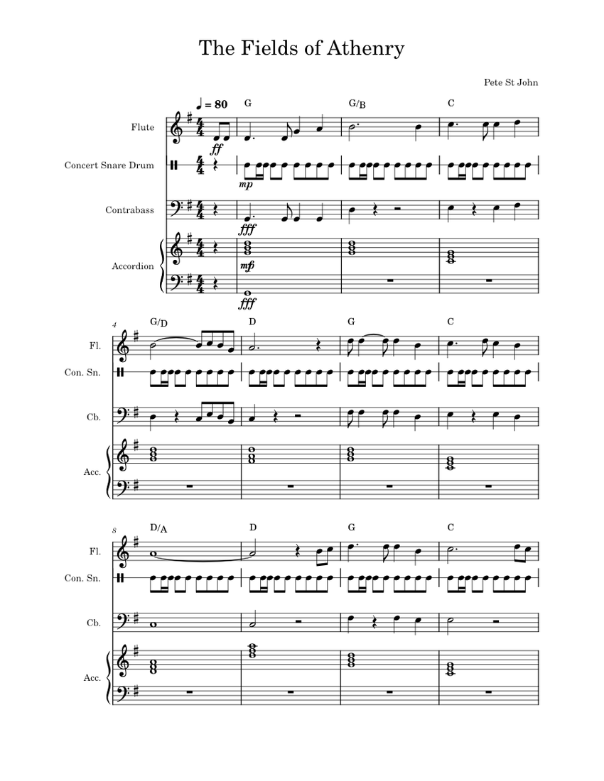 The_Fields_of_Athenry Sheet Music for Accordion, Flute, Contrabass ...