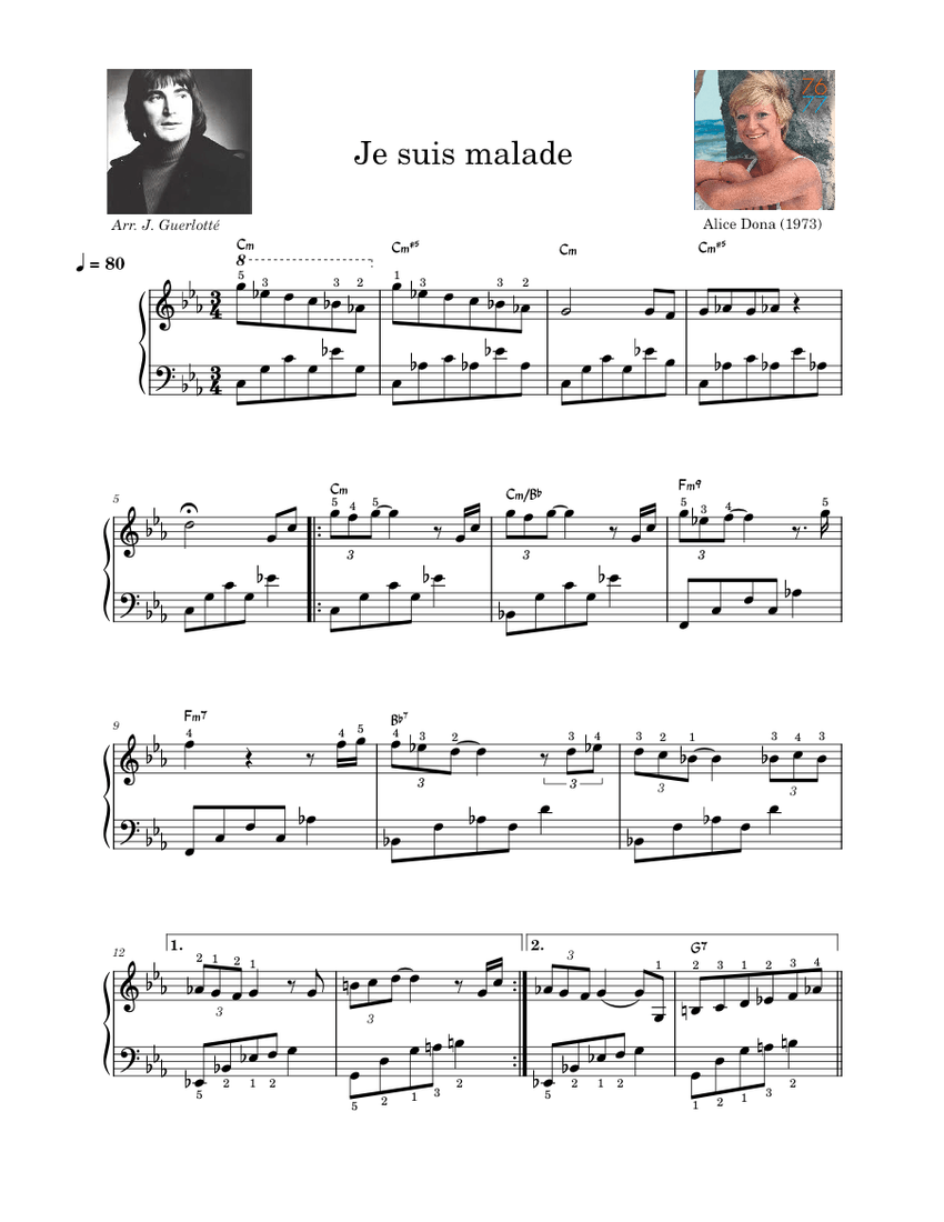 Je suis Malade – Serge Lama & Alice Dona Sheet Music with Chords for ...