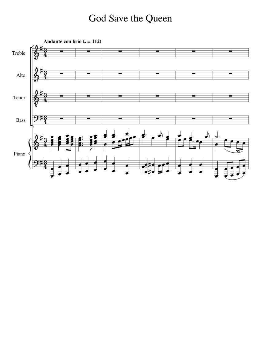 God Save the Queen Sheet music for Piano, Alto, Tenor, Bass voice ...