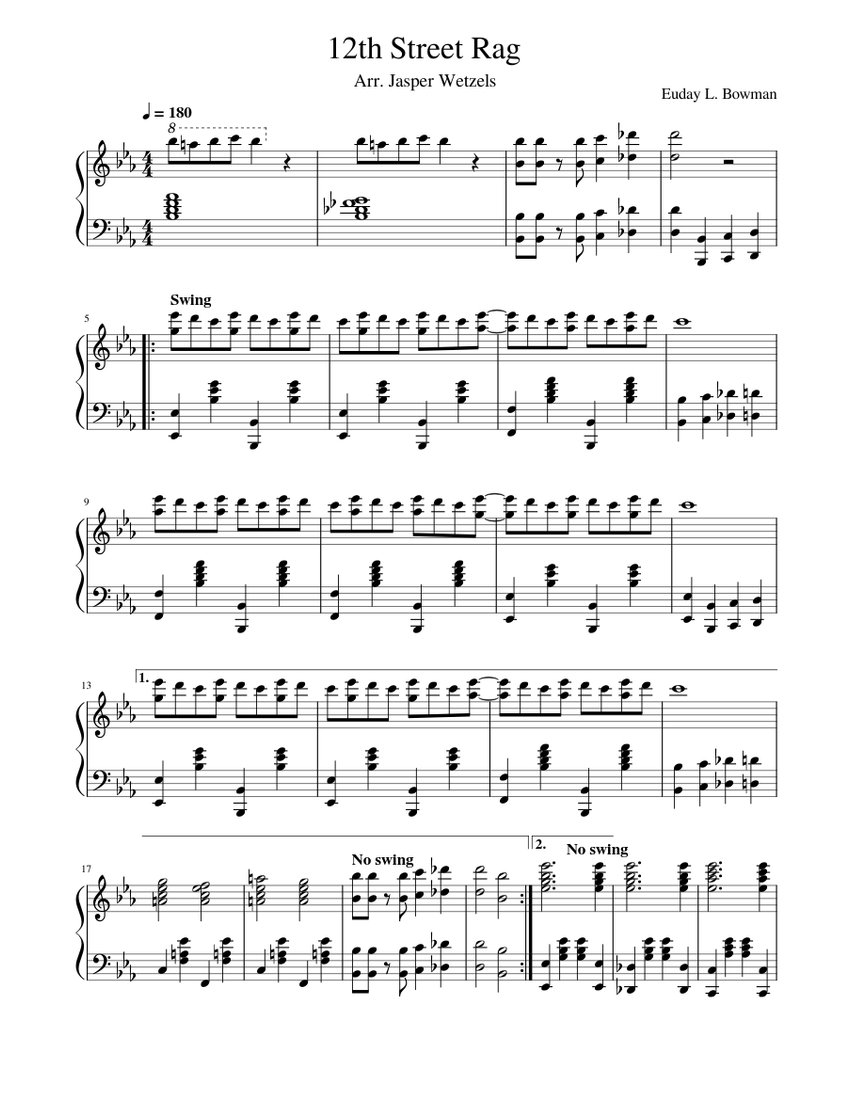 12th Street Rag (Intermediate arrangement) Sheet Music for Piano (Solo ...