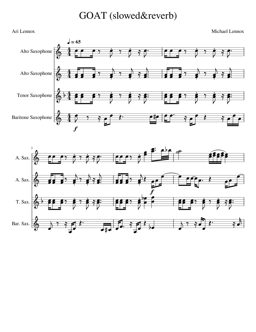 GOAT_(slowed&reverb) Sheet music for Saxophone alto, Saxophone tenor ...