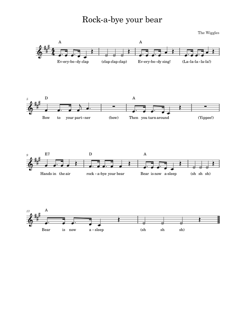 Rock - a - bye your bear – The Wiggles Rock-a-bye your bear Sheet music ...