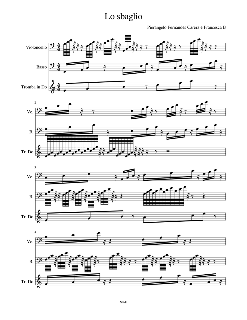 Lo sbaglio Sheet music for Bass voice, Cello, Trumpet in c (Mixed Trio ...