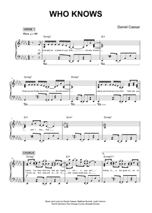 Who Knows – Daniel Caesar (Piano Solo) (Full Version) Sheet Music for ...