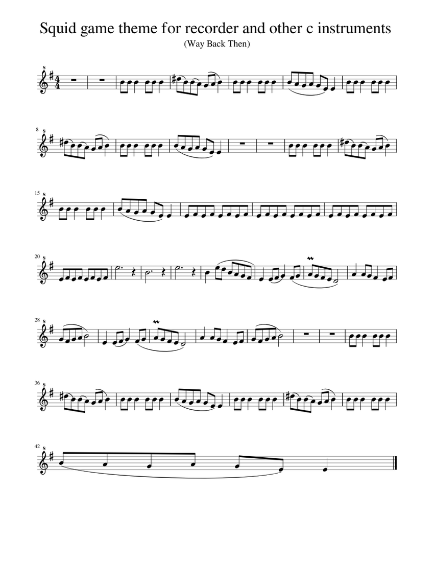 Squid Game - Way Back Then – Jung Jaeil Squid Game theme for recorder ...