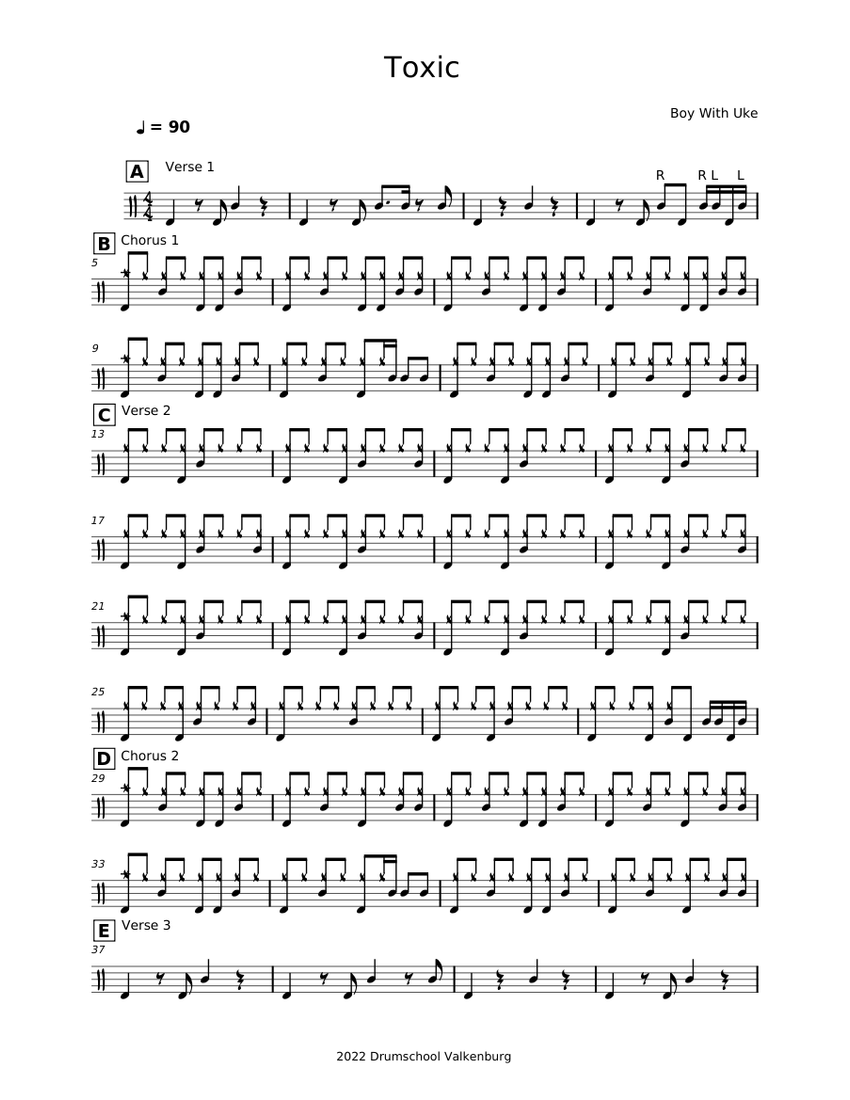 Toxic – BoyWithUke Sheet Music for Drum group (Solo) | MuseScore.com