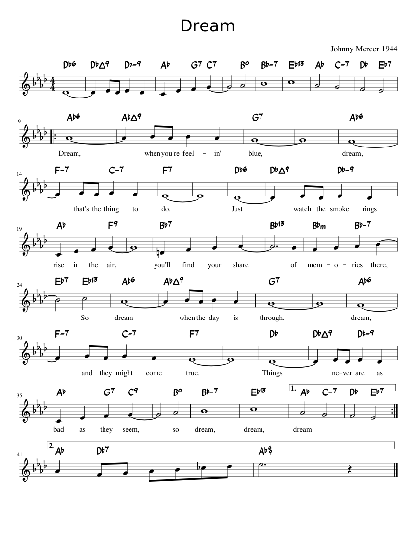 Dream (When You're Feeling Blue) Sheet Music with Chords for Piano ...
