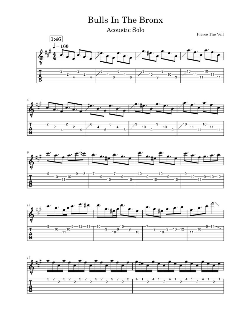 Bulls In The Bronx - Pierce The Veil (Acoustic Solo) Sheet Music and ...