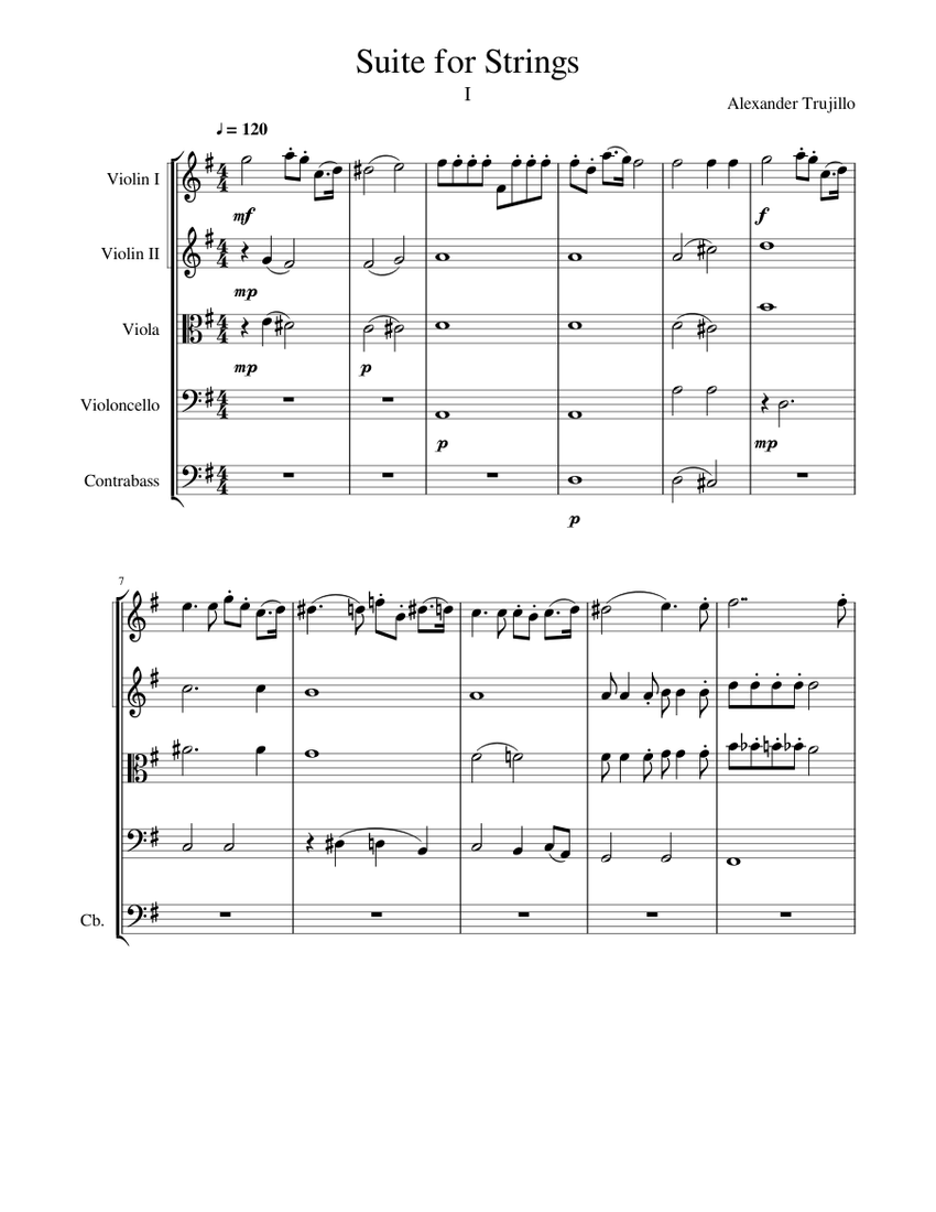 Suite for Strings Movement I Sheet music for Contrabass, Violin, Viola ...