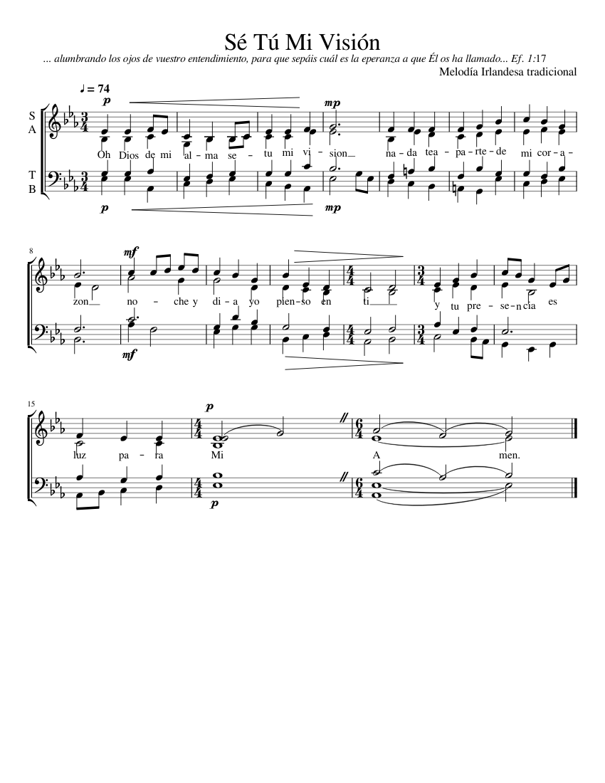 Se Tu Mi Vision (Be thou my vision) SATB Sheet music for Vocals (Choral ...