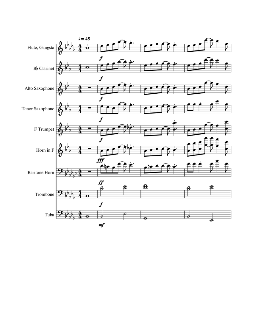 Gangsta Sheet music for Trombone, Tuba, Flute, Clarinet in b-flat ...
