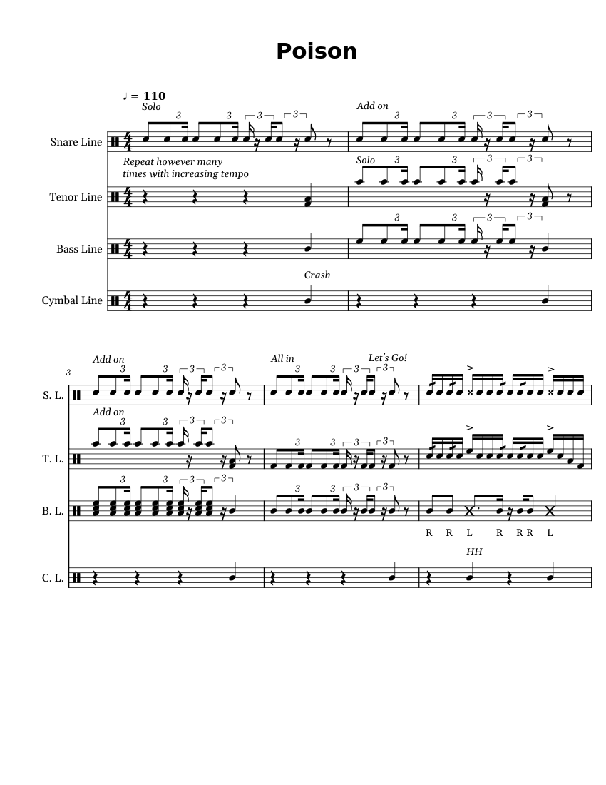 Poison – Bell Biv DeVoe Poison Sheet Music for Snare drum, Crash, Tenor ...