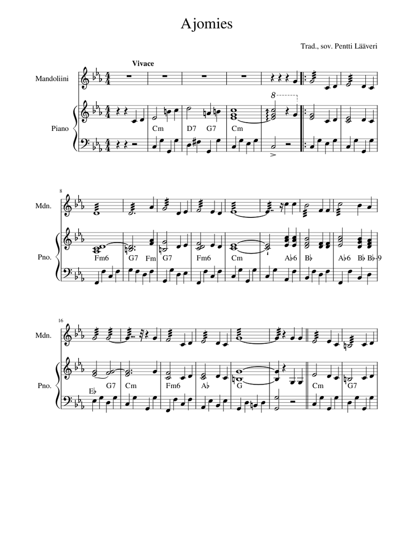 Ajomies Sheet music for Piano, Mandolin (Mixed Duet) | Musescore.com