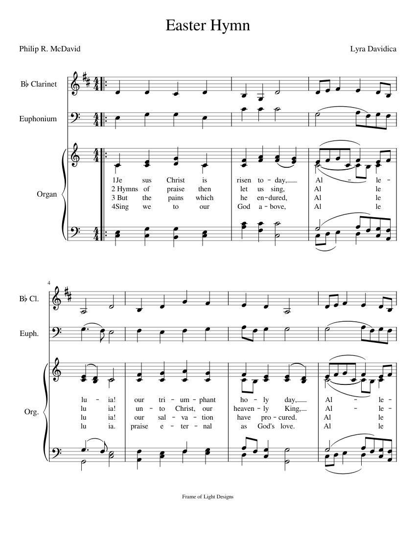 Easter Hymn Sheet Music for Organ, Euphonium, Clarinet in b-flat (Mixed ...