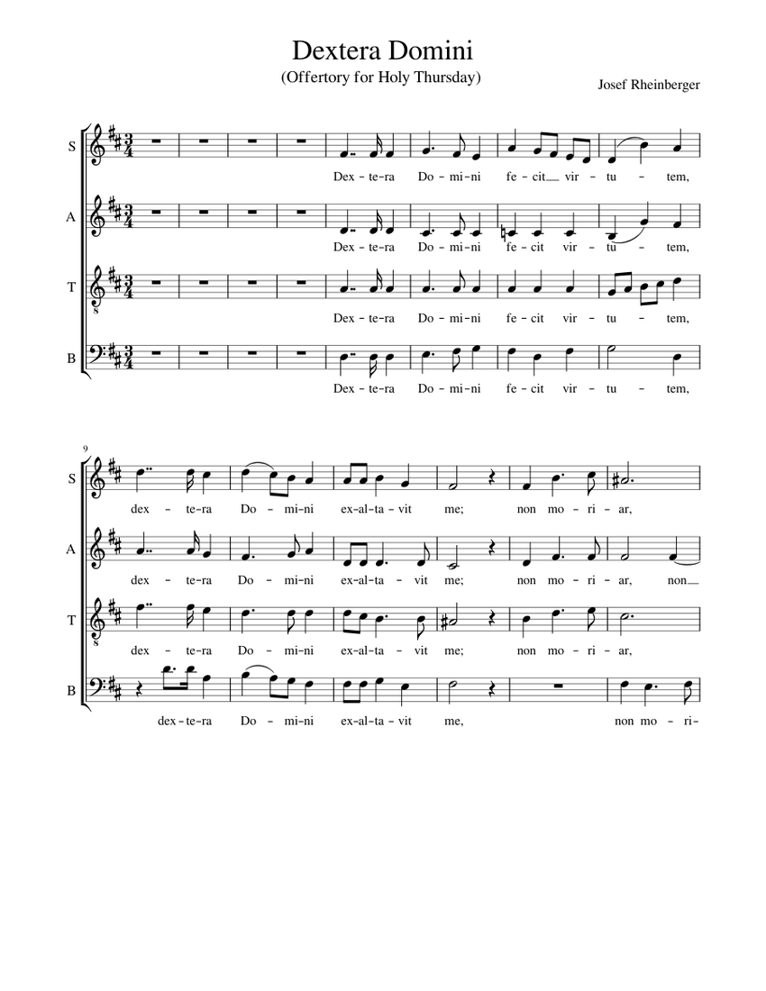 Dextera Domini (Rheinberger) Sheet music for Soprano, Alto, Tenor, Bass ...